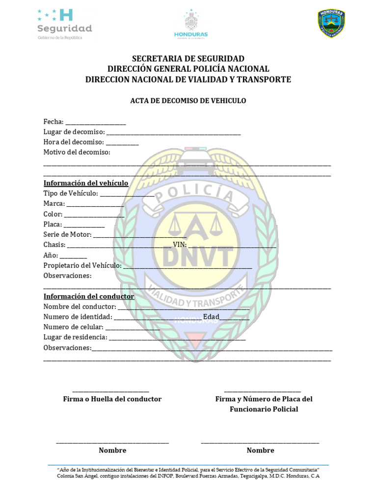 Acta de Decomiso de Vehiculo | PDF