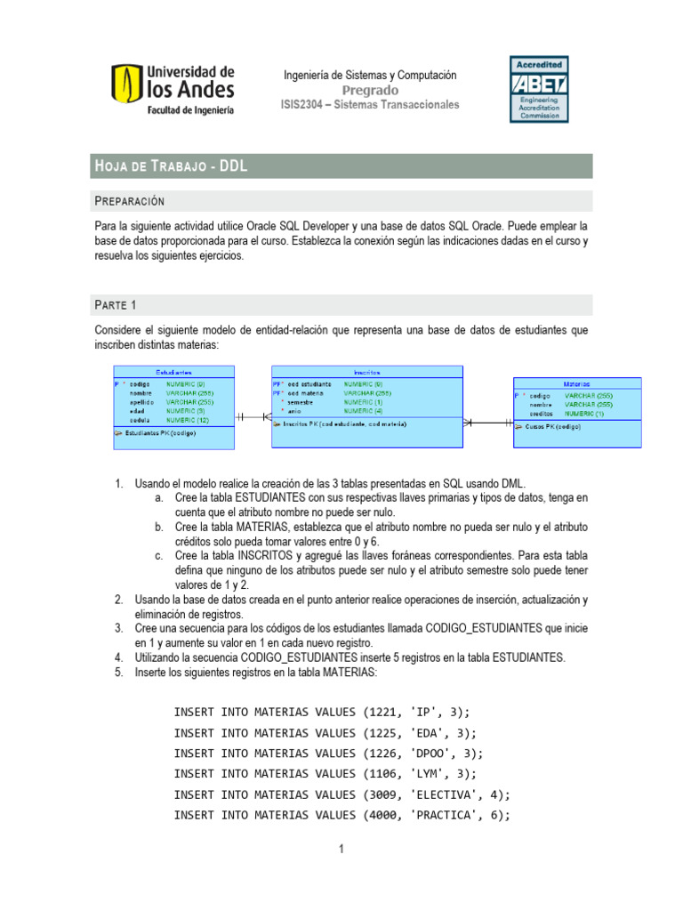 HojaDeTrabajoDDL (1) | PDF | SQL | Desarrollo de software