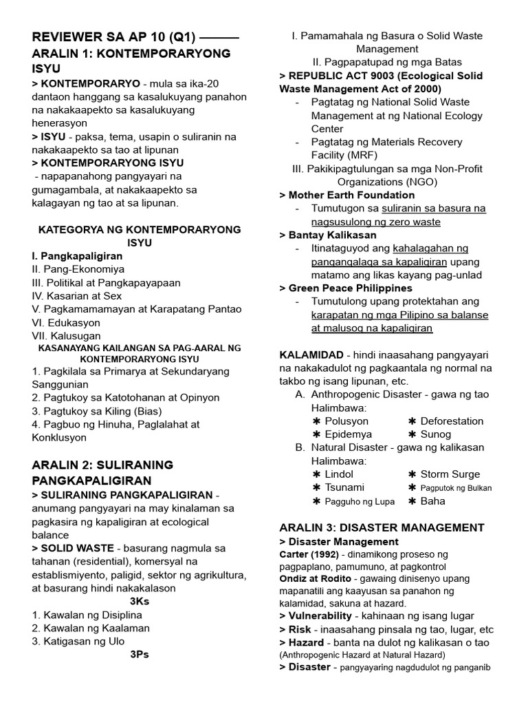 Ap10 q1 Reviewer | PDF
