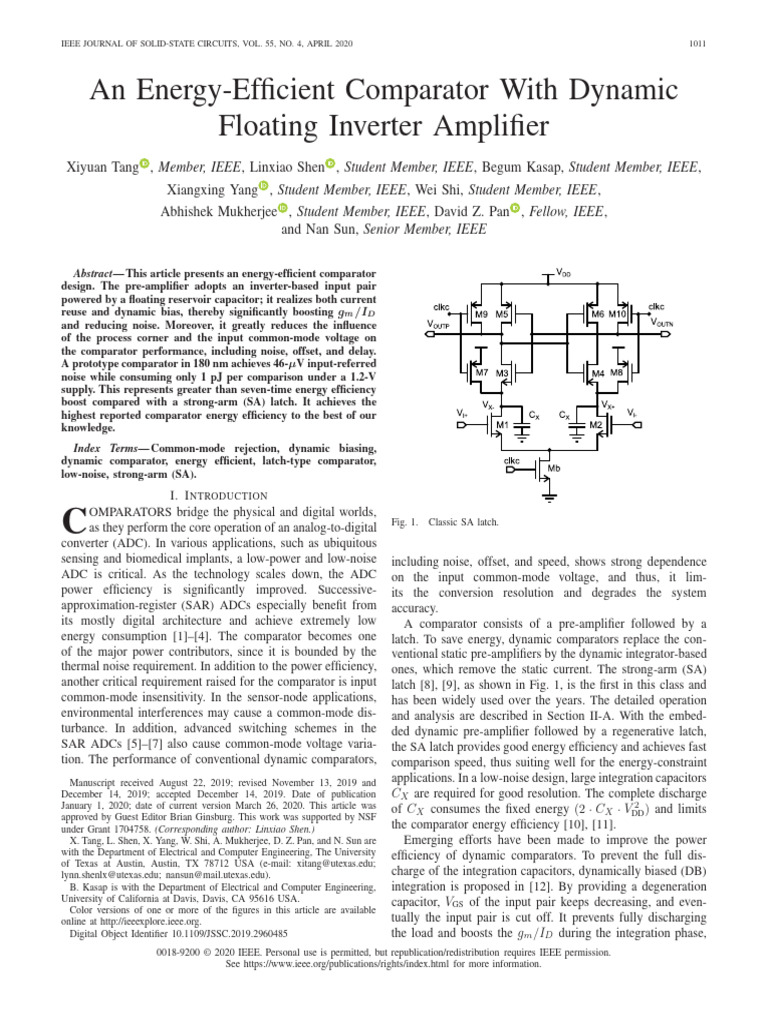 Energy-Efficient Dynamic Comparator Design | PDF | Cmos | Mosfet