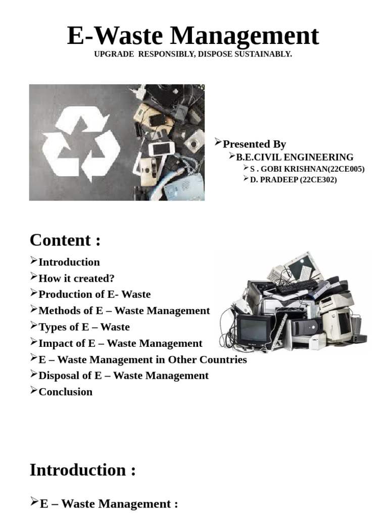 E-Waste Management: Presented by | PDF | Electronic Waste | Waste ...