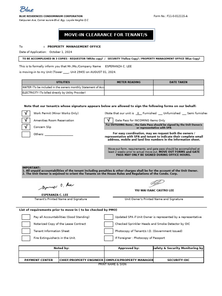2 Move-In Form - Cherry Ann Marmes - 100624 - Ecl | PDF