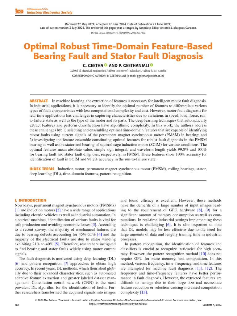 Optimal Robust Time-Domain Feature-Based Bearing Fault and Stator Fault Diagnosis | PDF ...