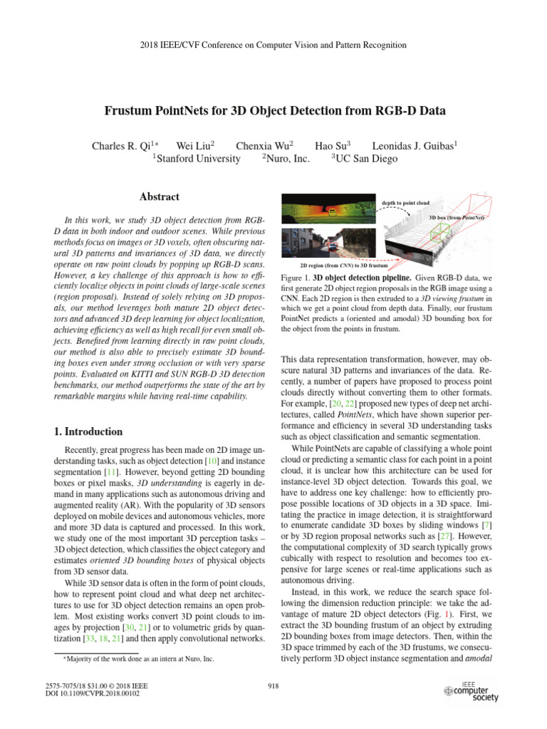 Frustum PointNets For 3D Object Detection From RGB-D Data | PDF | Image Segmentation ...