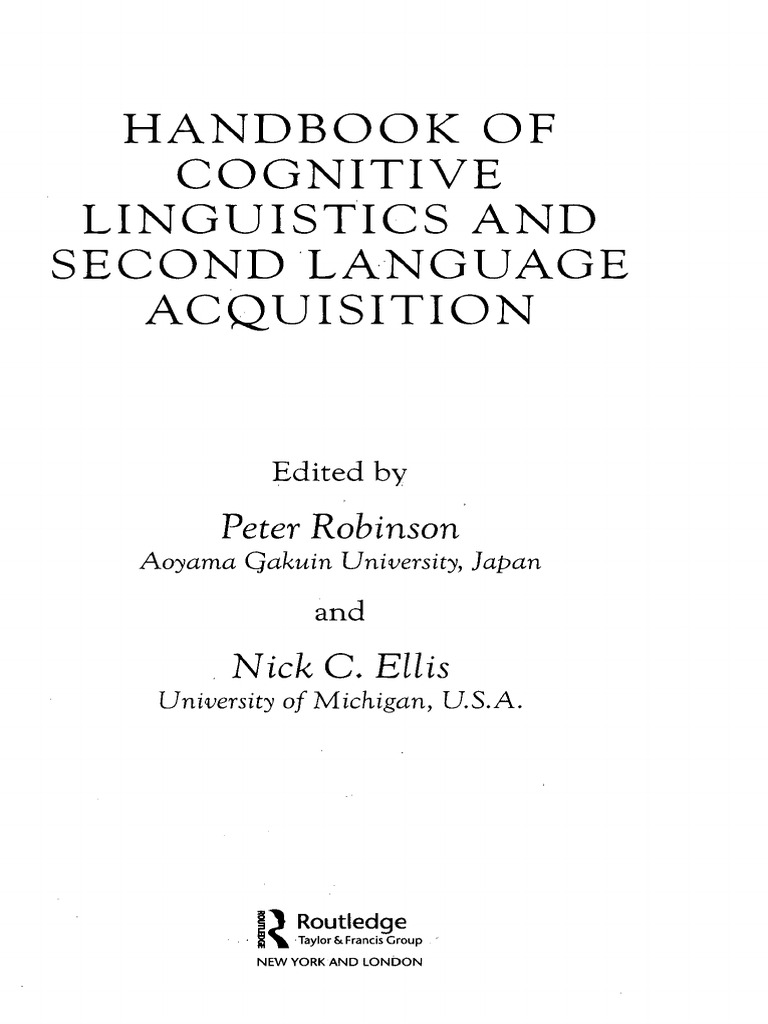 Handbook Of Cognitive Linguistics And Second Language Acquisition Pdf