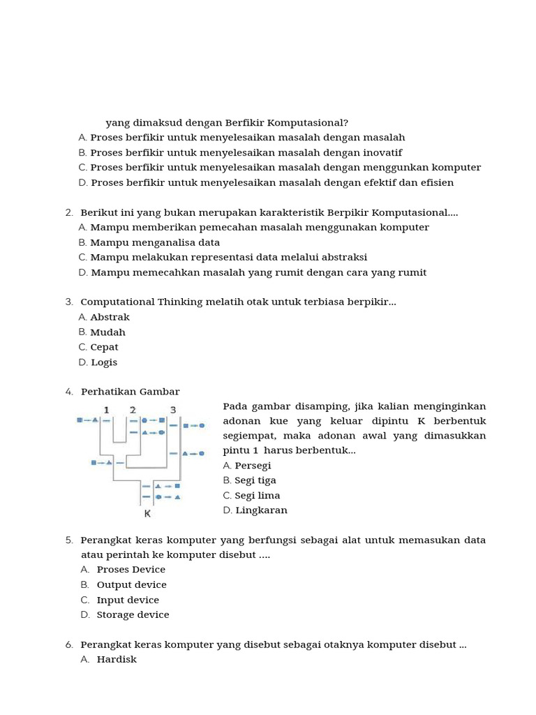 Latihan Soal Berpikir Komputasional dan TIK | PDF | Komputer