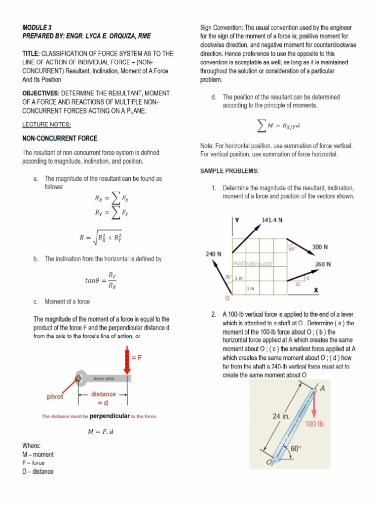 Day 3-Non-Concurrent Force | PDF