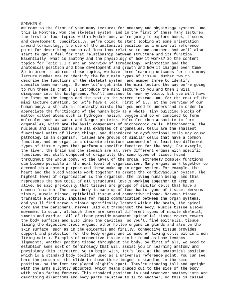 1016MSC - Topic 1.1a-transcript | PDF | Bone | Anatomical Terms Of Location