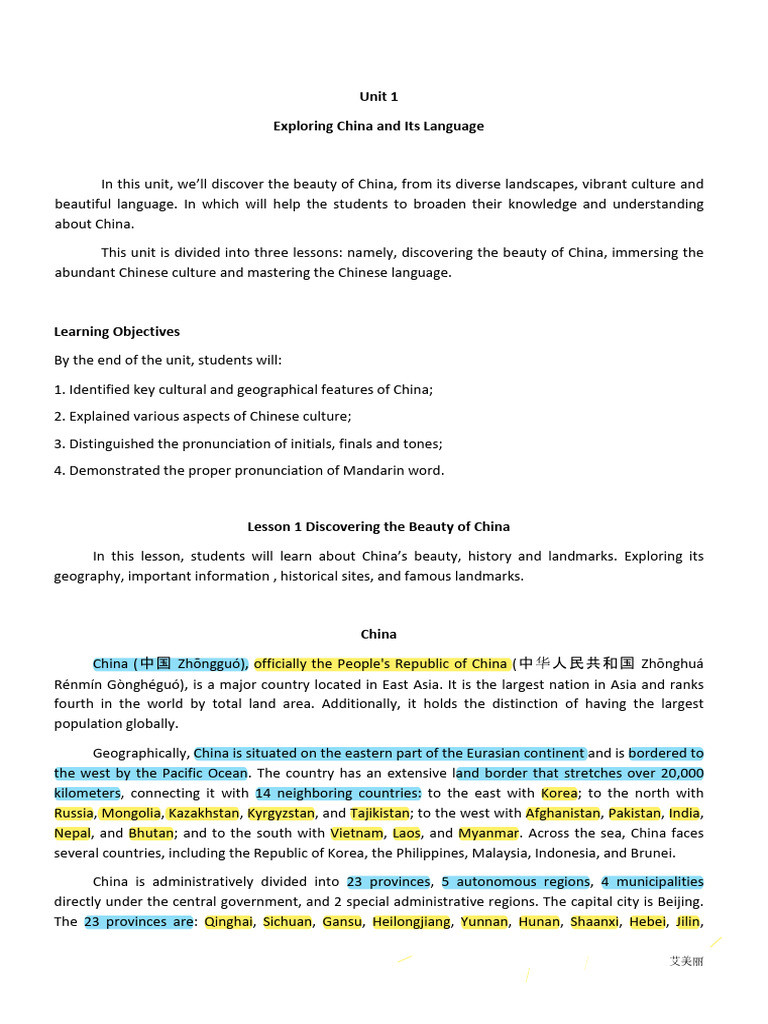 Unit 1 Exploring China and Its Language | PDF | Macau | Beijing