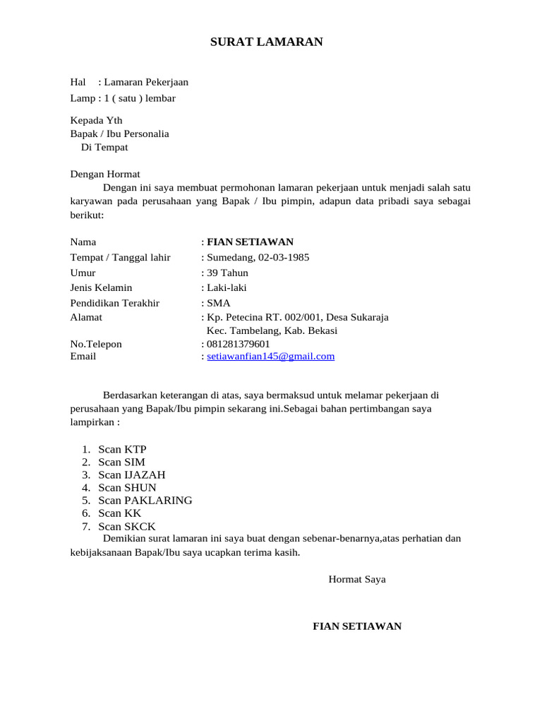 Daftar Riwayat Hidup Fian Setiawan | PDF