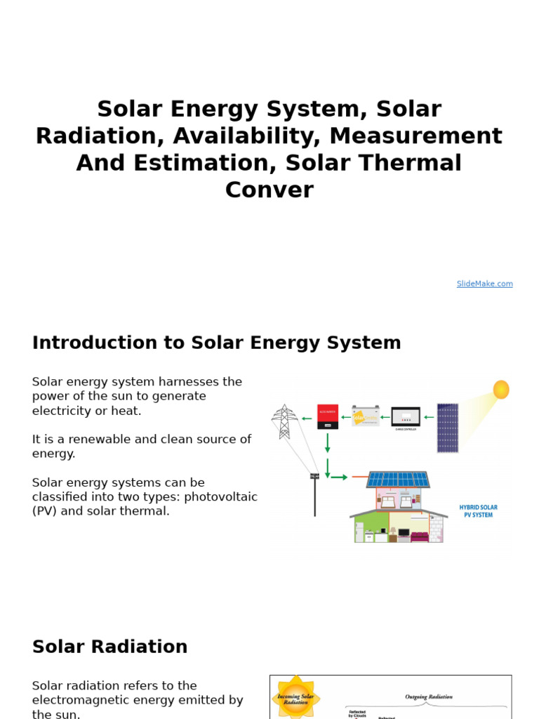 1.2 Solar Energy System, Solar Radiation, Availability, Measurement and ...