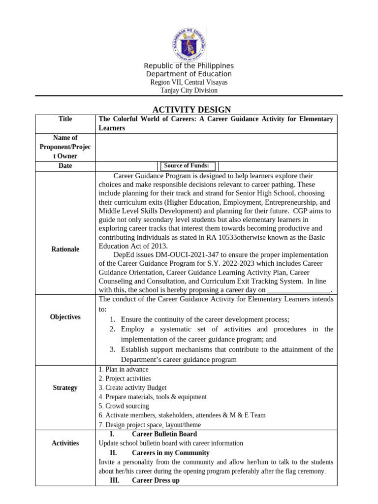 Sample Activity Design Career Guidance Elem | PDF | Curriculum