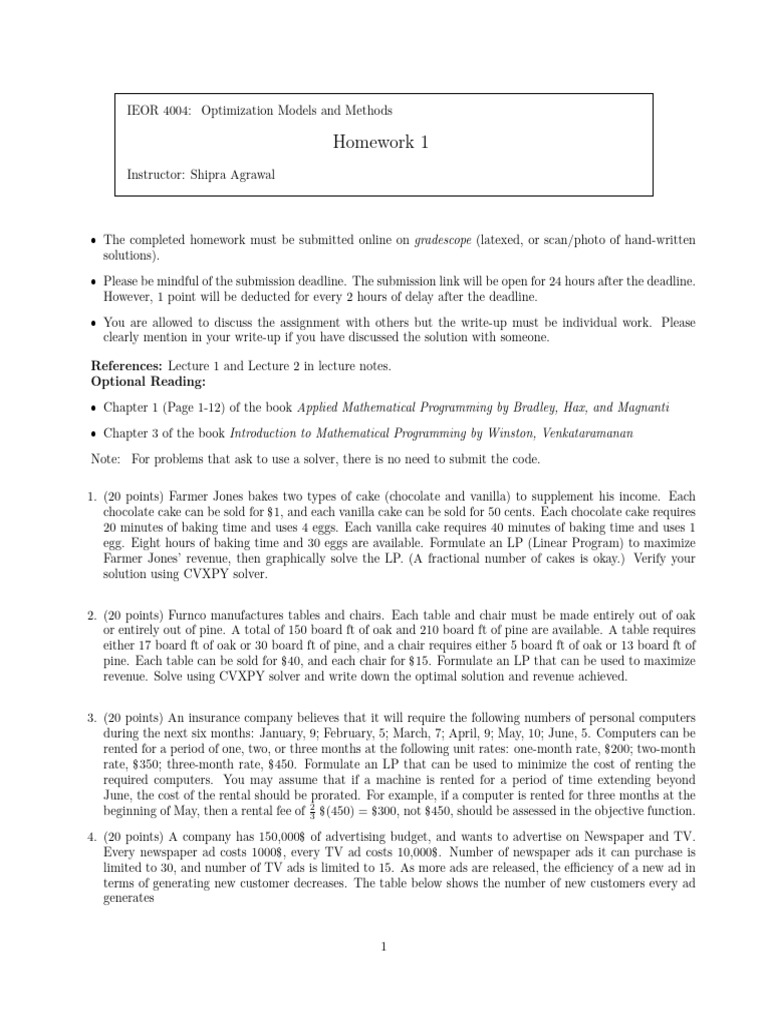 HW1 | PDF | Mathematical Optimization | Applied Mathematics