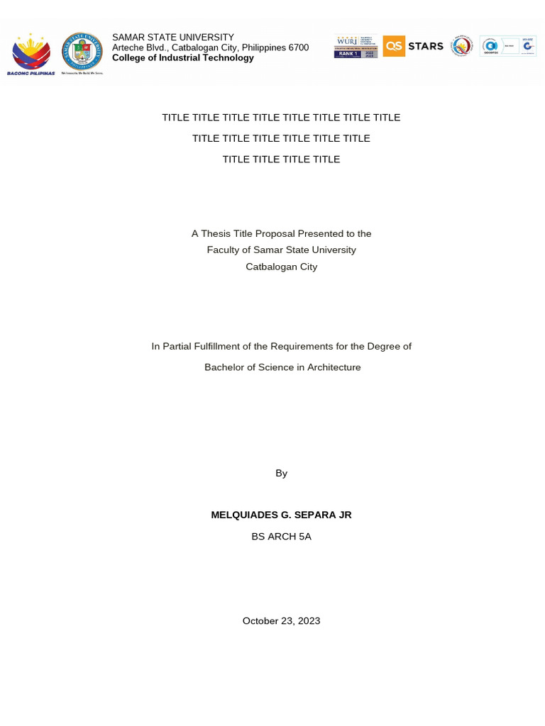 THESIS TITLE Proposal Format | PDF | Technology & Engineering