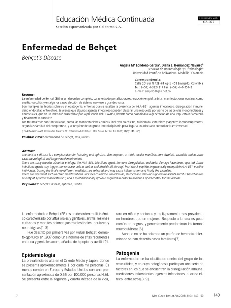 Enfermedad de Behçet: Patogenia y Tratamiento | PDF | Sistema inmune ...
