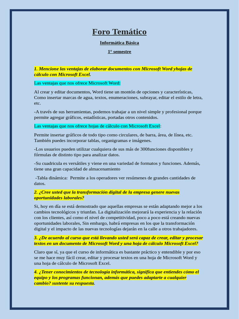 Foro Temático | PDF | Microsoft Word | Microsoft Excel