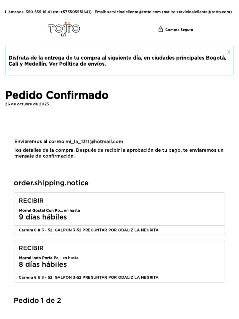 Pedido Confirmado | PDF