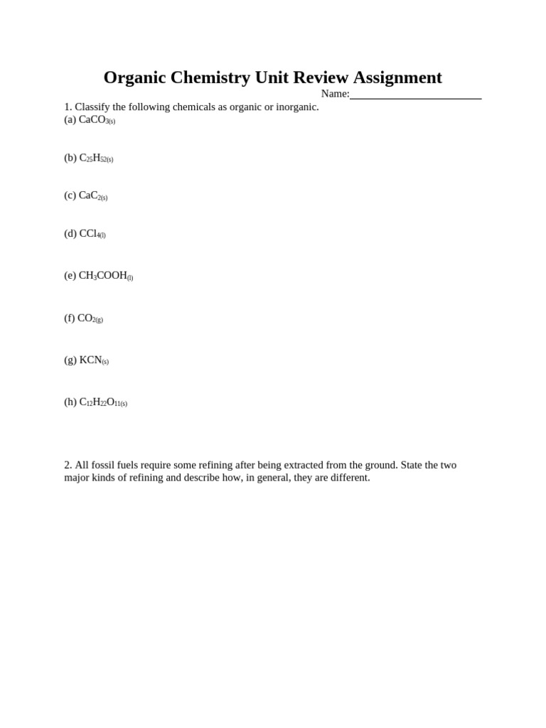 Organic Chemistry Unit Review Guide | PDF | Methyl Group | Alkane