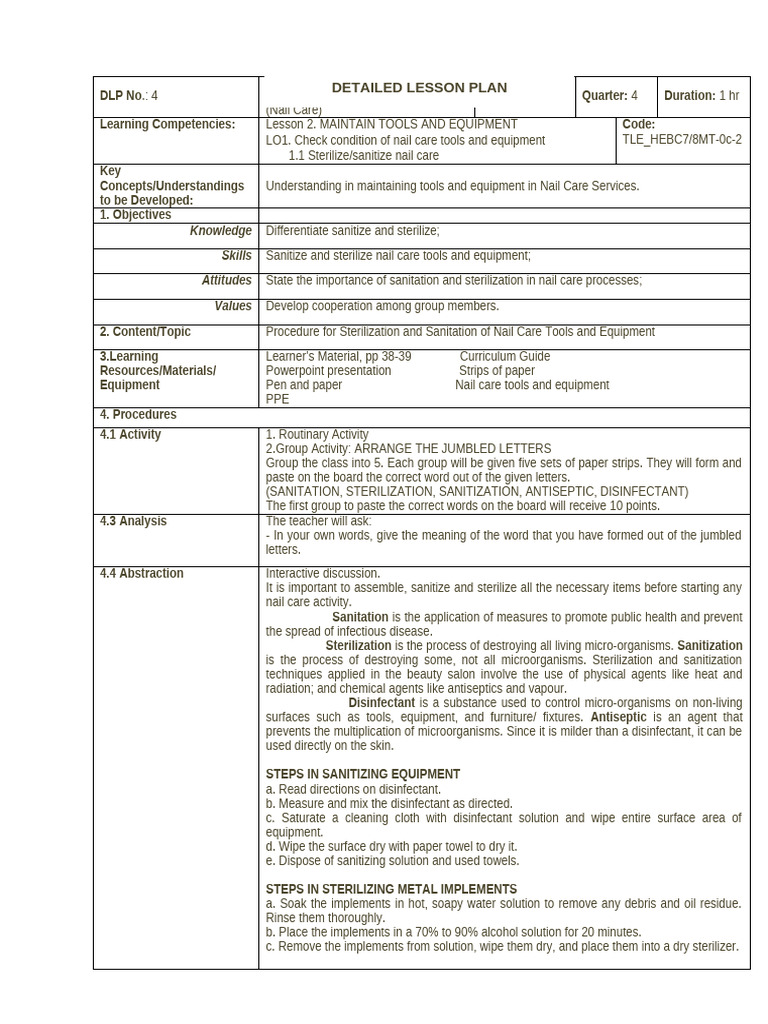 DLP 4 (Lesson 2 LO1 - 1.1) | PDF | Disinfectant