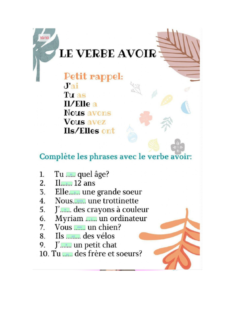 Le Verbe Avoir | PDF