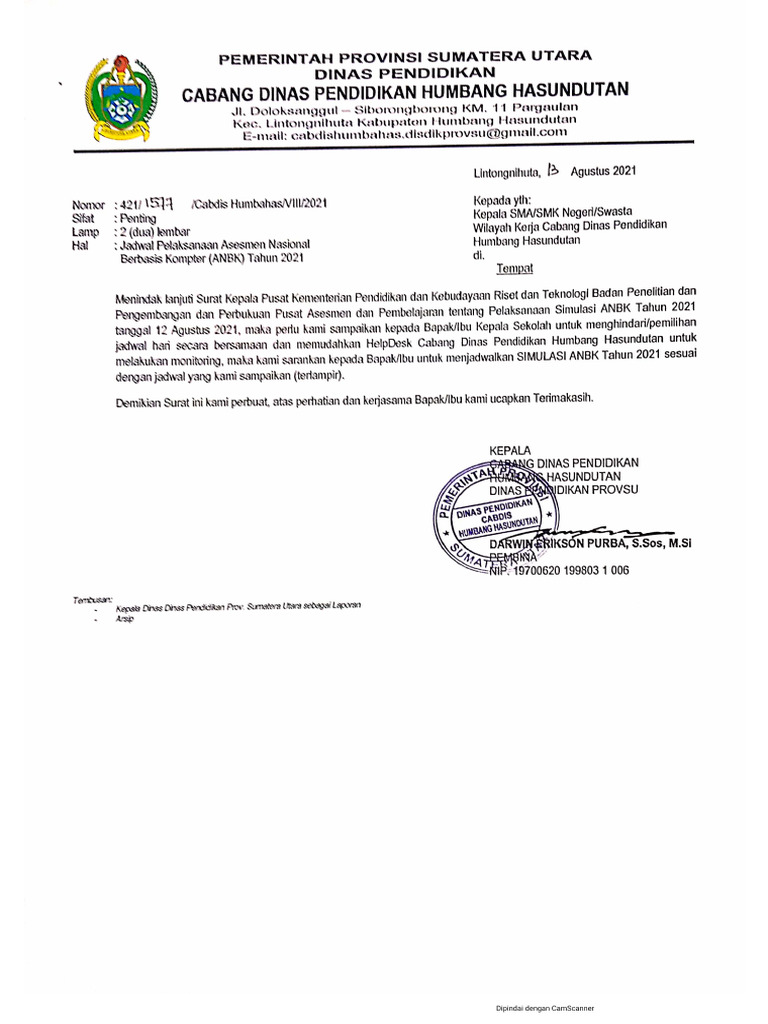 JADWAL PELAKSANAAN ANBK TAHUN 2021 | PDF