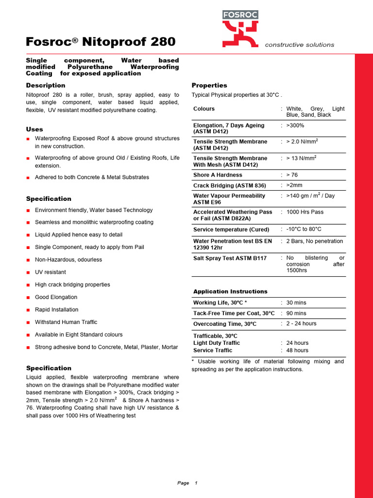 TDS - Nitoproof 280 - ASIA | PDF | Concrete | Coating