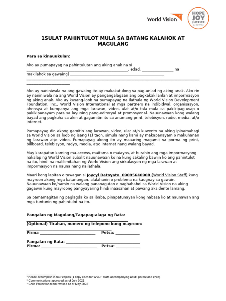 BLANK_Child Participation Consent Form | PDF