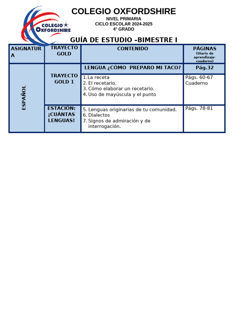 4° Guía de Estudio I Periodo | PDF