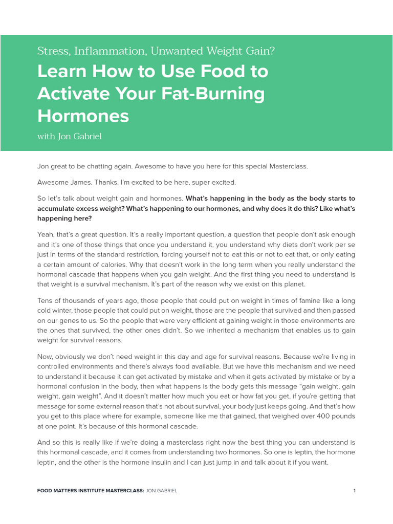 Jon Gabriel Learn How To Use Food To Activate Your Fat Burning Hormones | PDF | Leptin ...