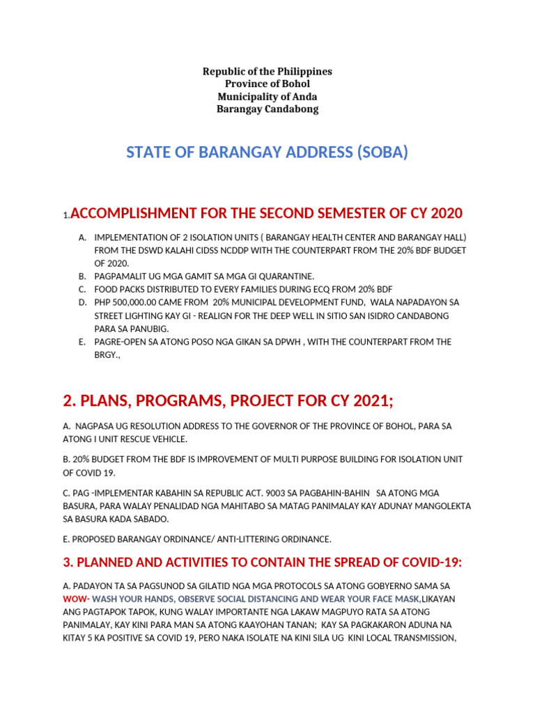 STATE OF BARANGAY ADDRESS | PDF