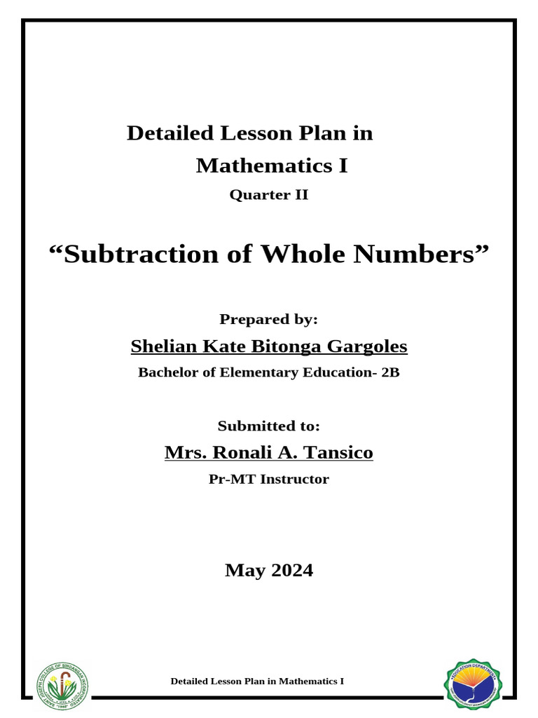 Lesson Plan in Mathematics MT | PDF | Subtraction | Learning