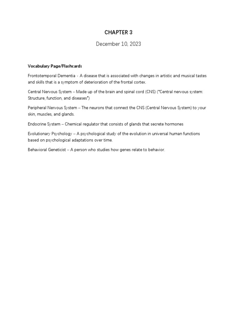 TRU Psychology Chapter 3 Notes and Summaries | PDF | Central Nervous ...