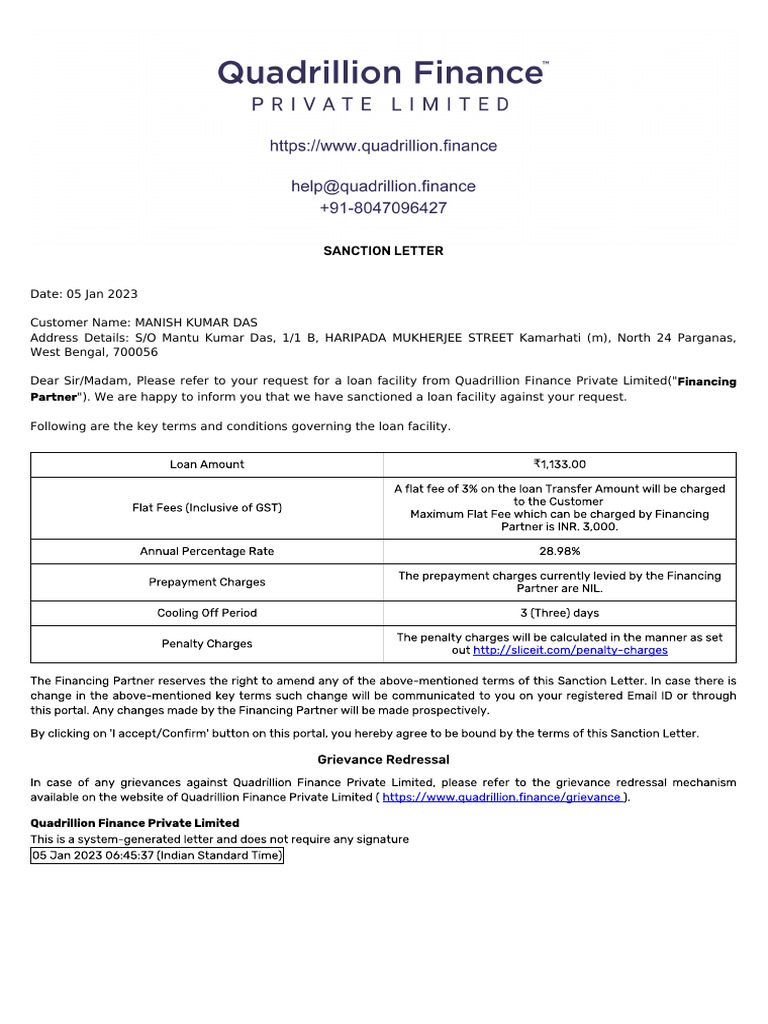 Sanction Letter | PDF
