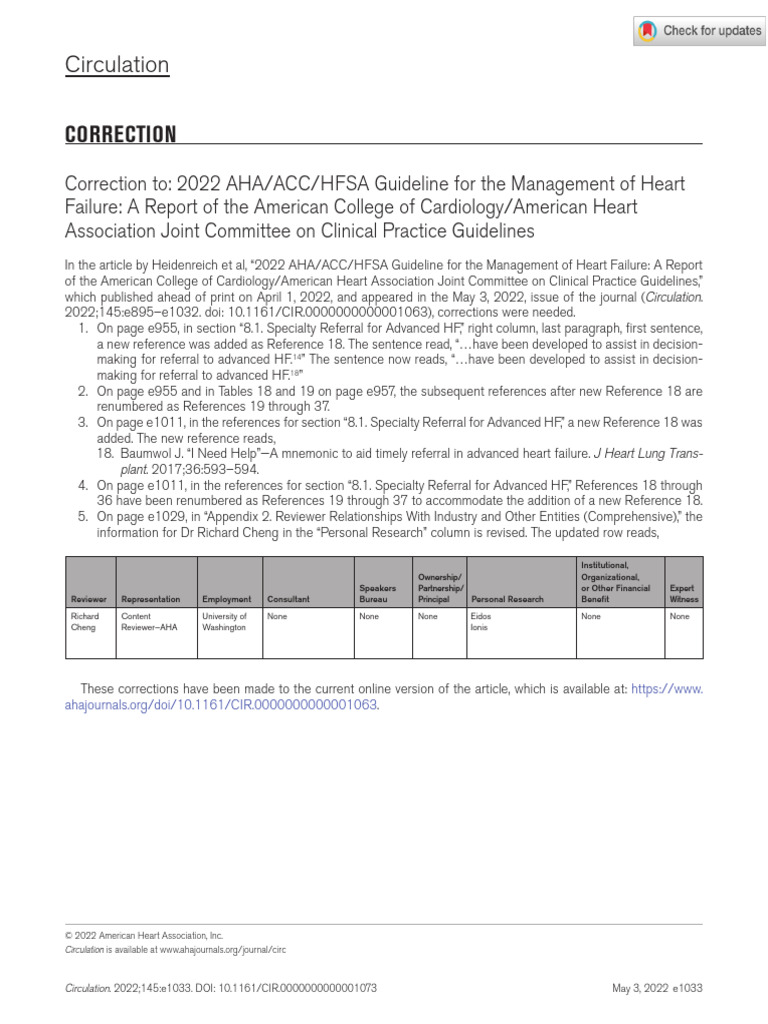 2022 Correction To 2022 Aha Acc Hfsa Guideline For The Management of Heart Failure A Report of ...