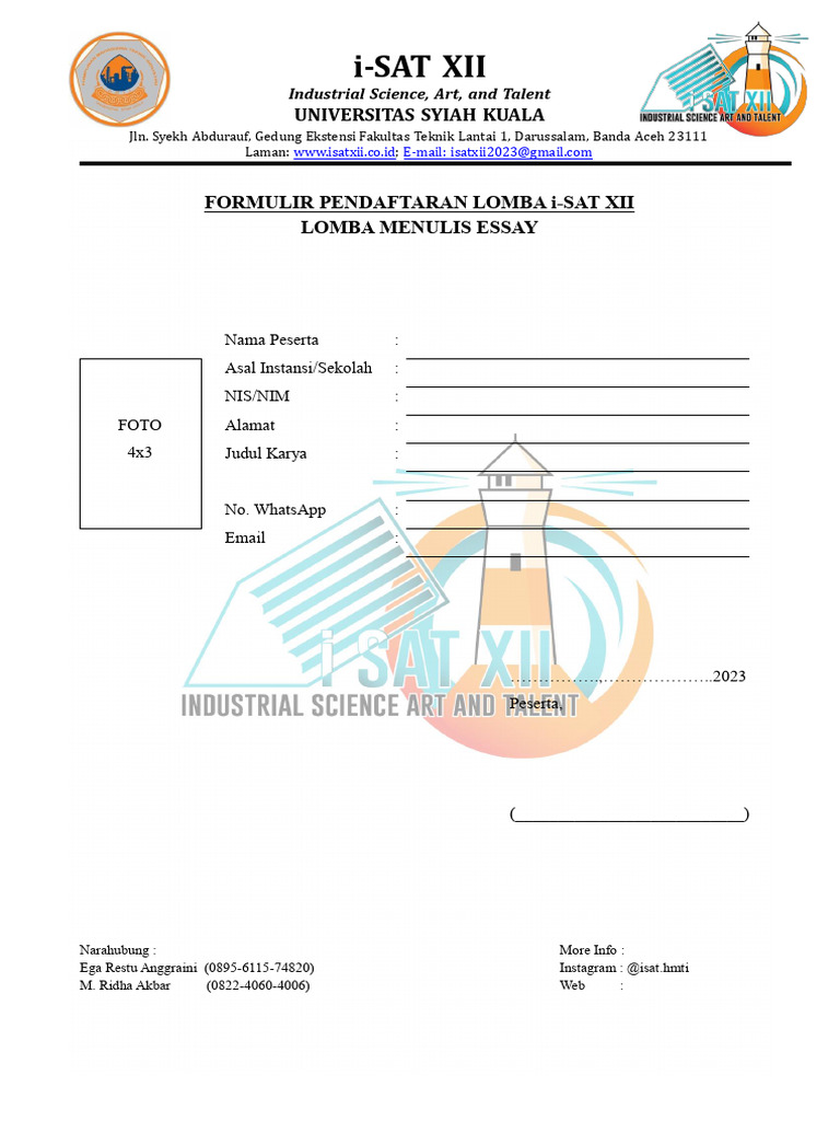 Form Pendaftaran Lomba Menulis Essay | PDF