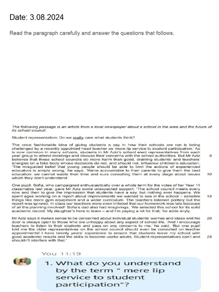 IGCSE Comprehension Garde 9 | PDF