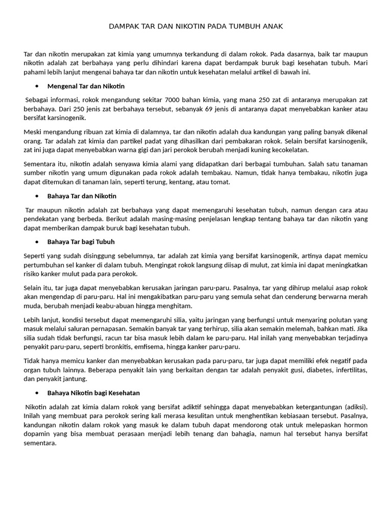 Dampak Tar Dan Nikotin Pada Tumbuh Anak | PDF
