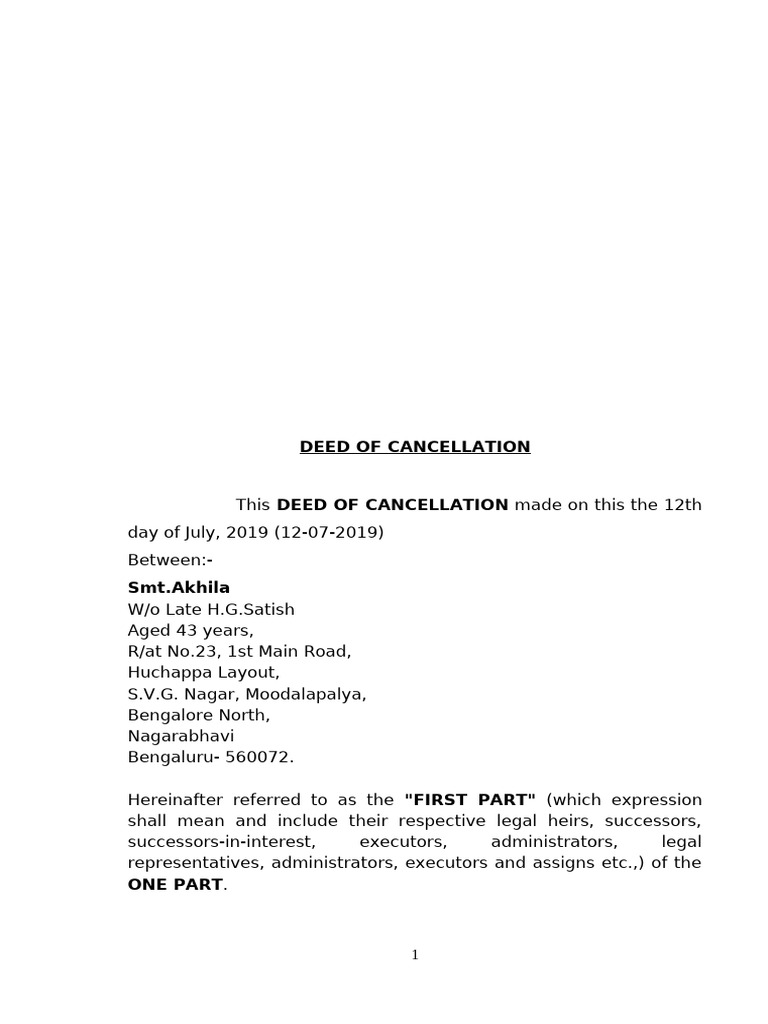 Deed of Cancellation 1 | PDF | Deed | Civil Law (Common Law)