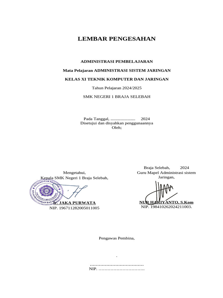 Lembar Pengesahan Perangkat Pembelajaran | PDF