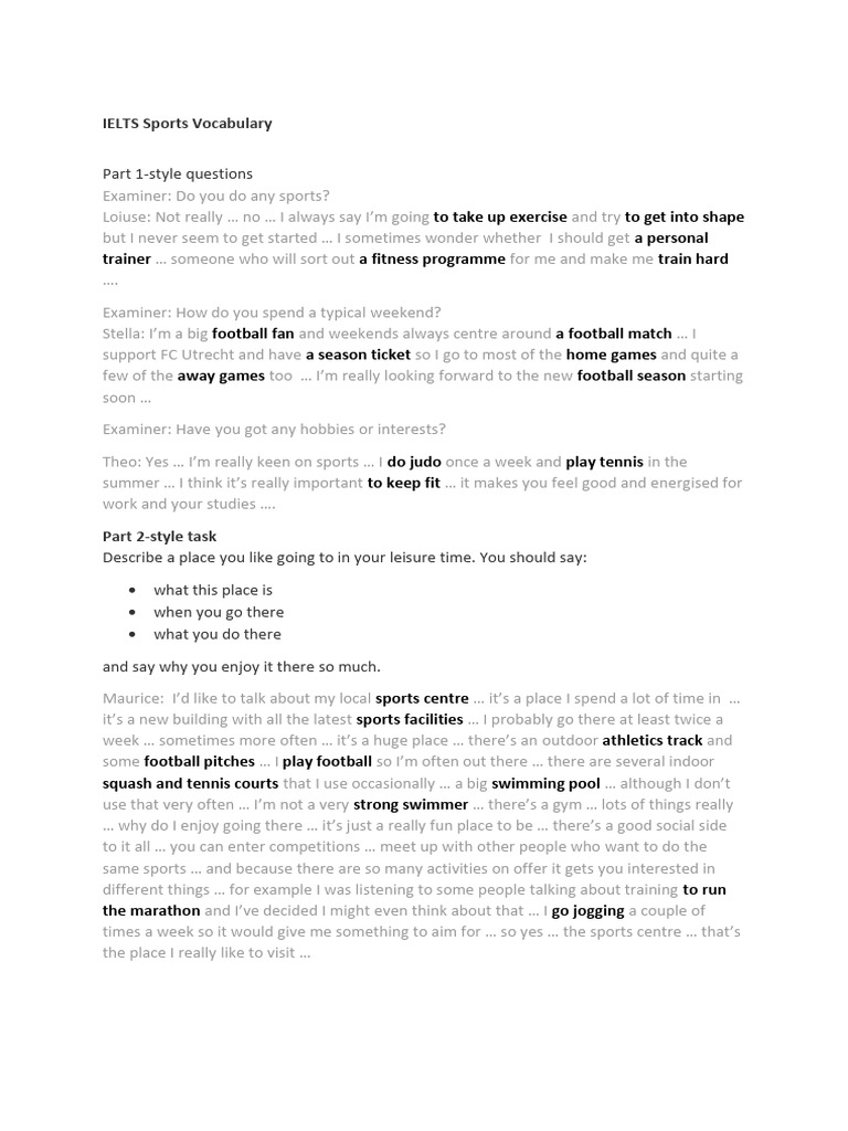 IELTS Sports Vocabulary Guide | PDF | Swimming | Sports