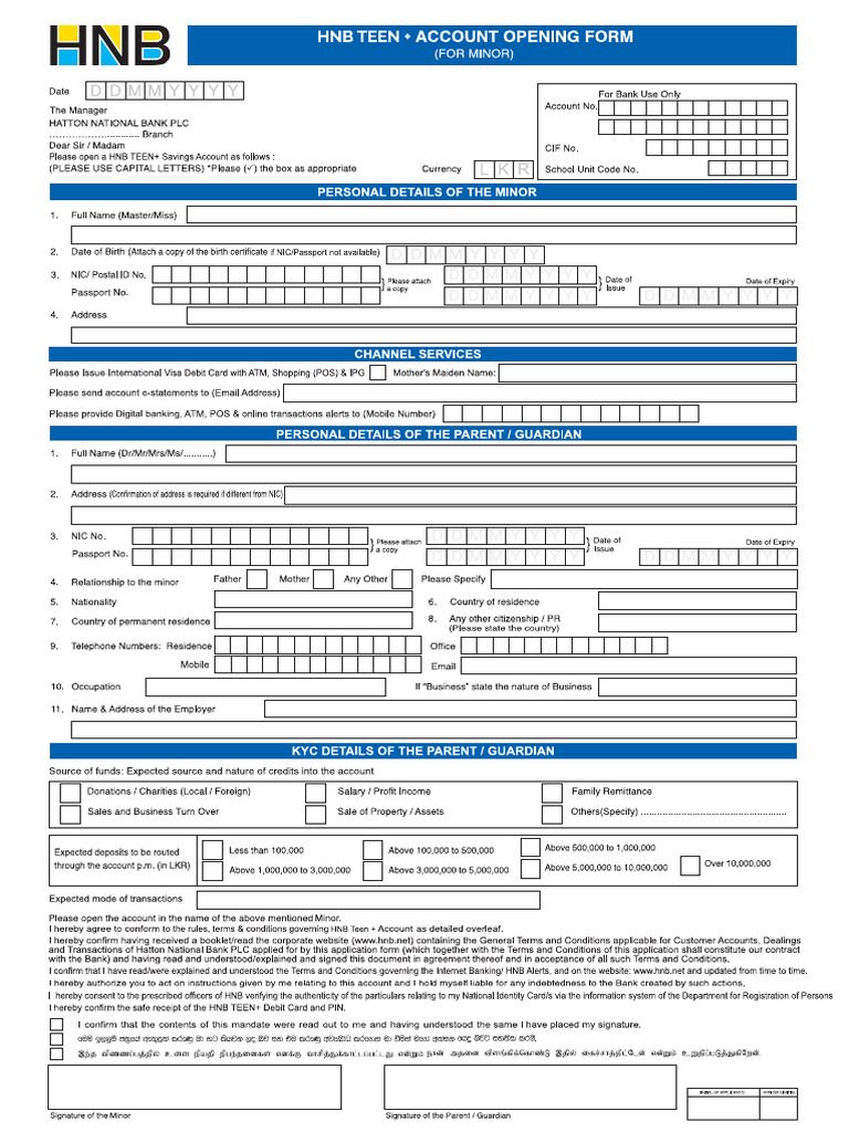 HNB Teen Plus Mandate en | PDF