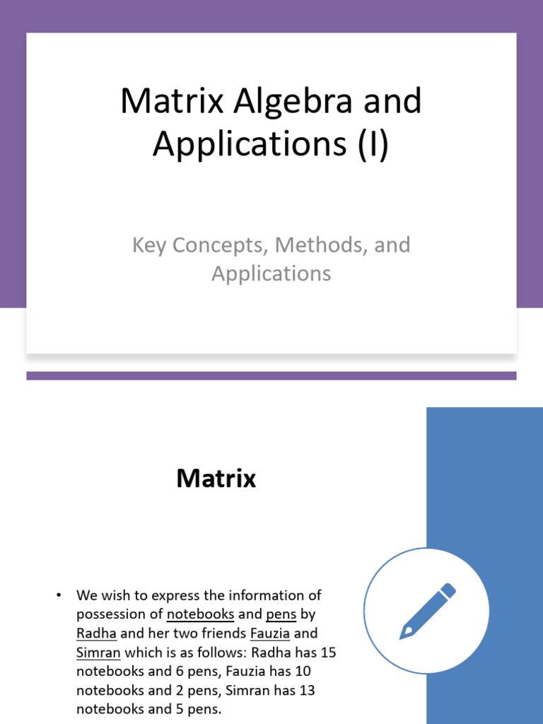 Matrix Algebra: Concepts and Operations | PDF | Matrix (Mathematics ...
