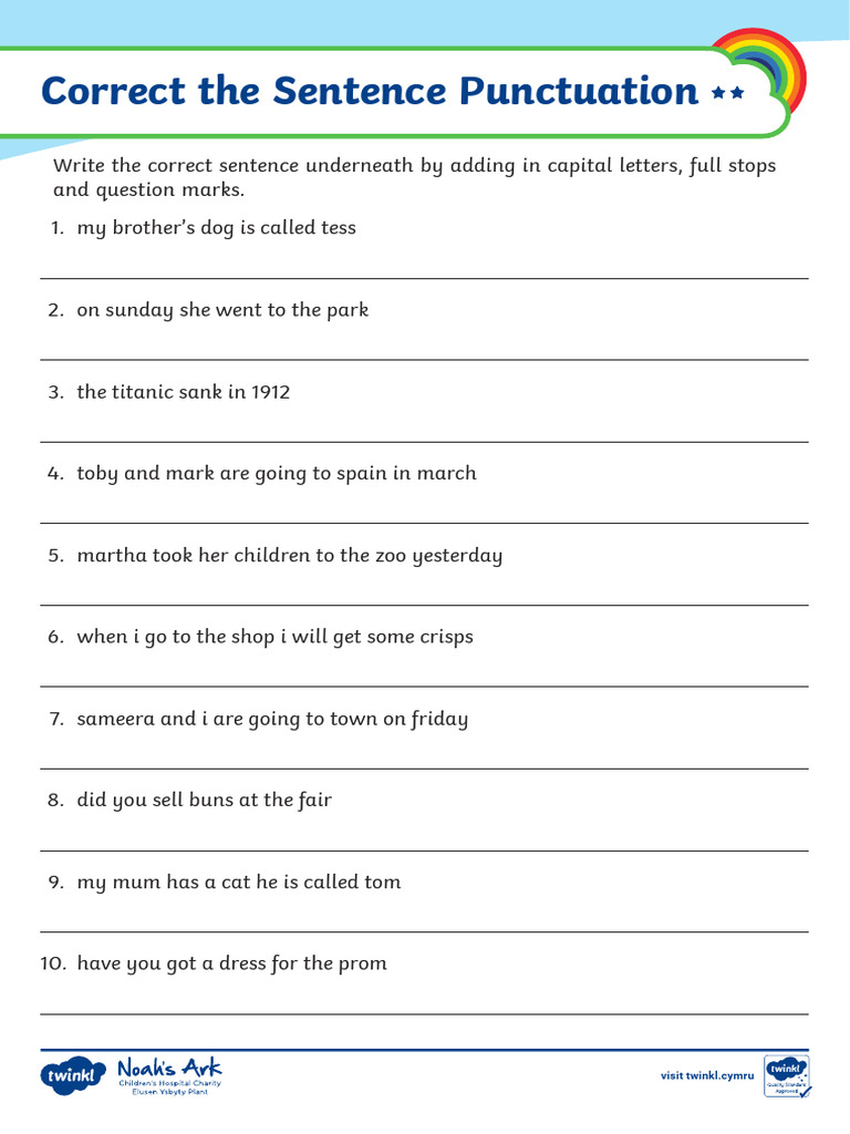 WL L 1713356670 Correct The Sentence Punctuation Activity Sheet - Ver ...