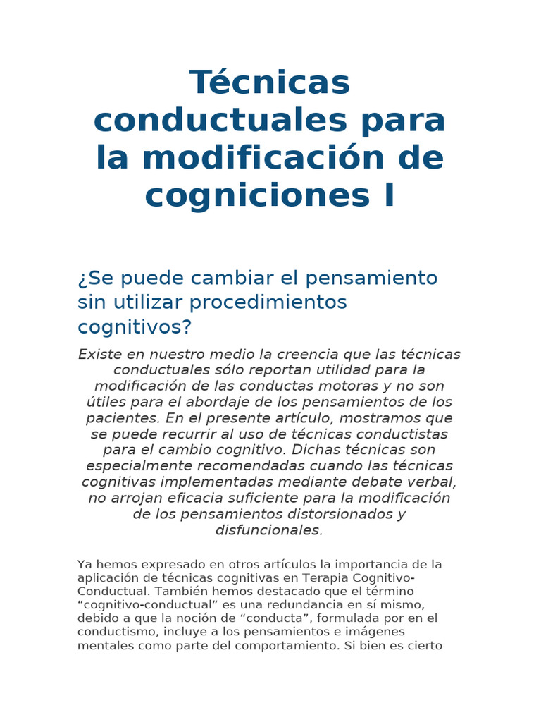 Técnicas conductuales para cambiar pensamientos | PDF | Behaviorismo ...