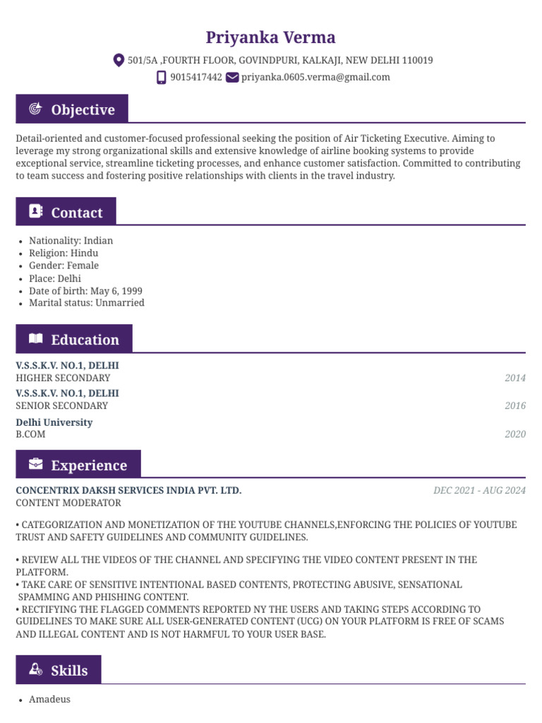 Priyanka Verma: Objective | PDF