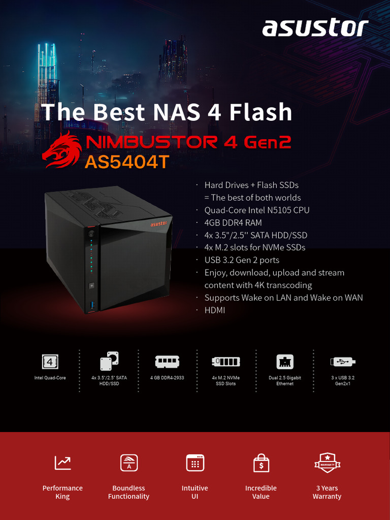 Asustor AS5404T - Global ENG | PDF | Solid State Drive | Backup