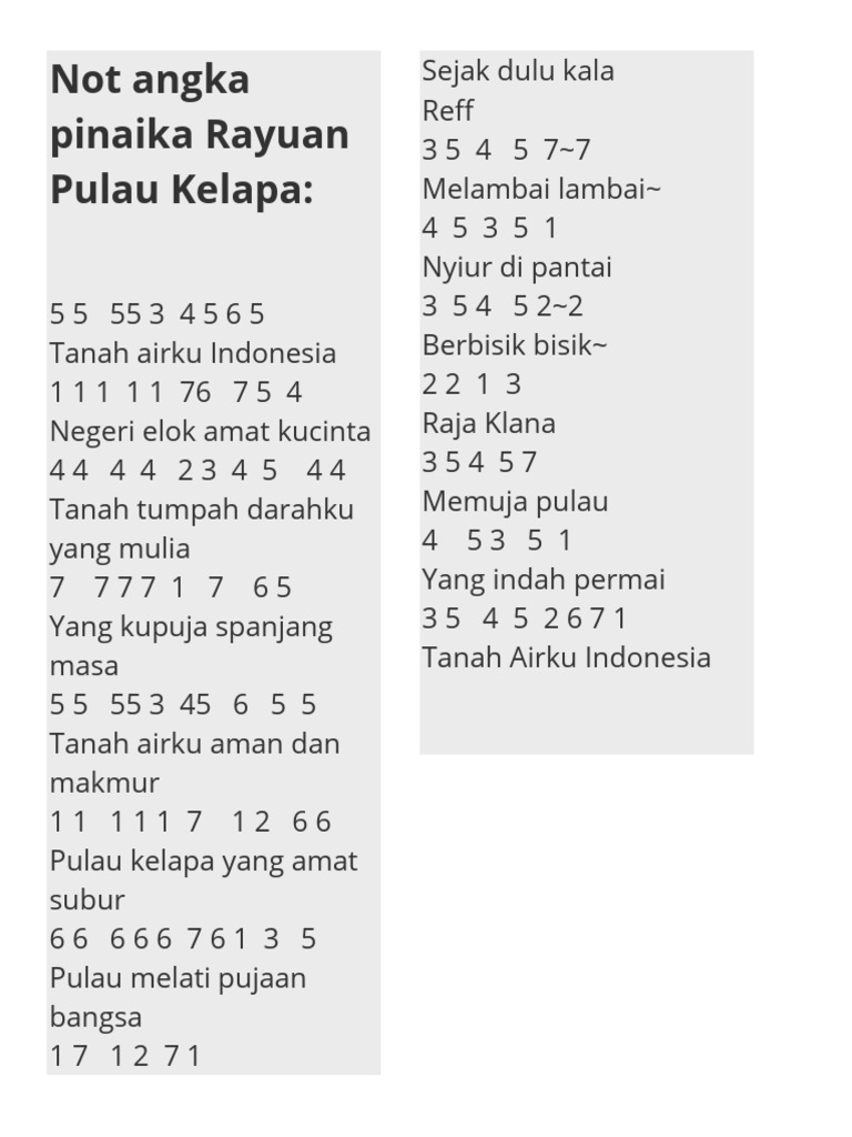 Not Angka Pinaika Rayuan Pulau Kelapa | PDF