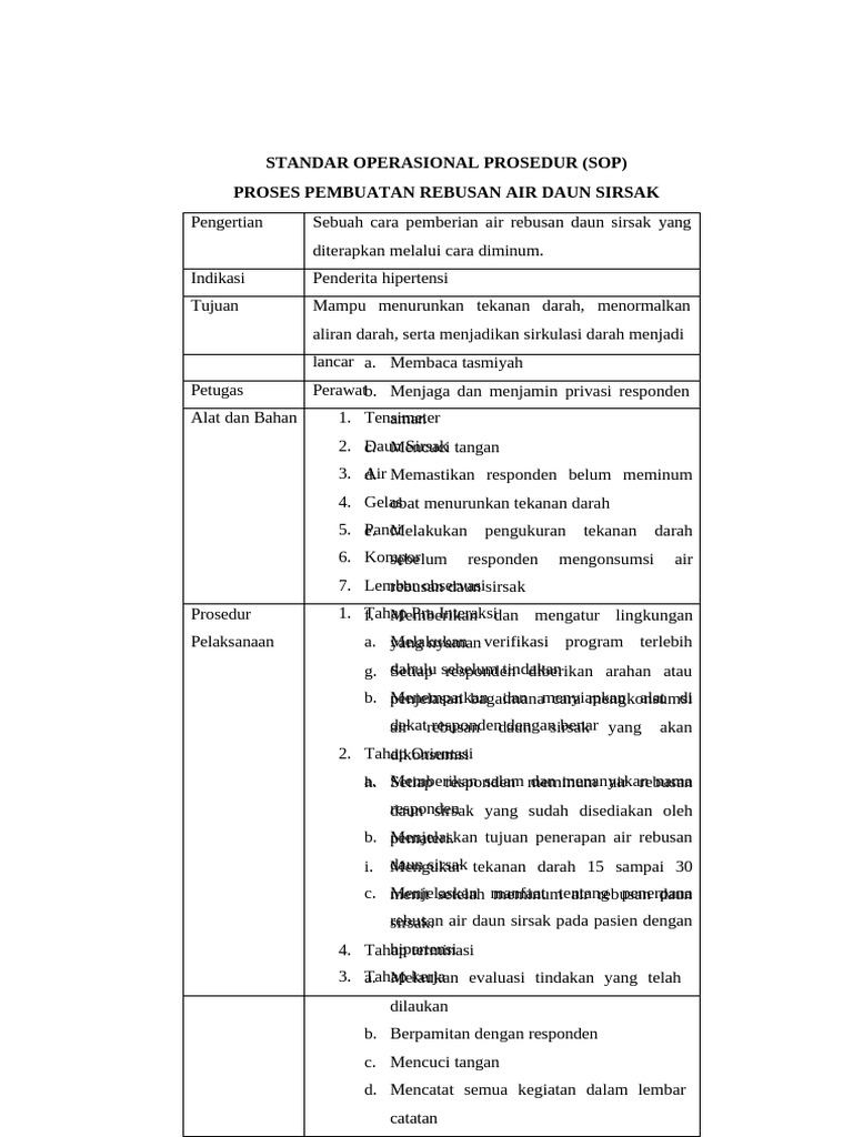 SOP Pembuatan Rebusan Daun Sirsak | PDF