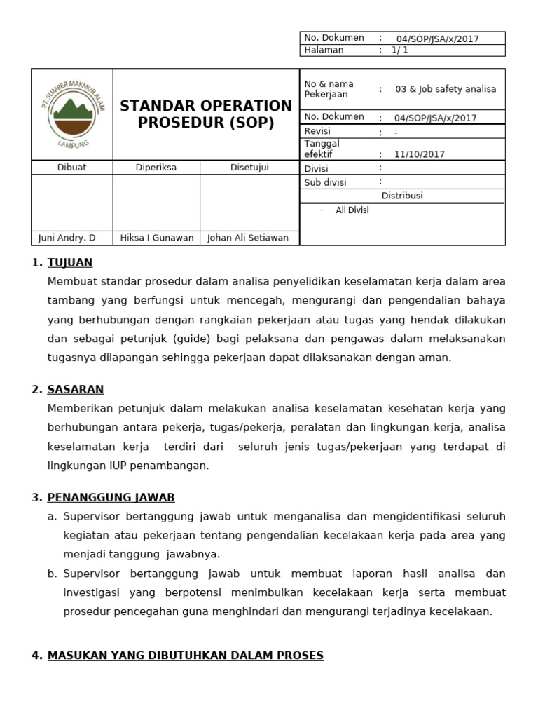 SOP. 03 Job Safety Analisis | PDF | Teknologi & Rekayasa