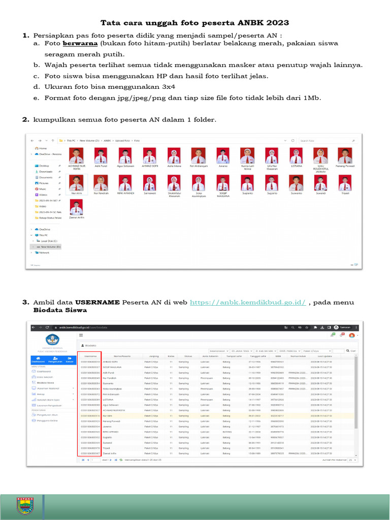 Panduan unggah foto peserta ANBK 2023 | PDF